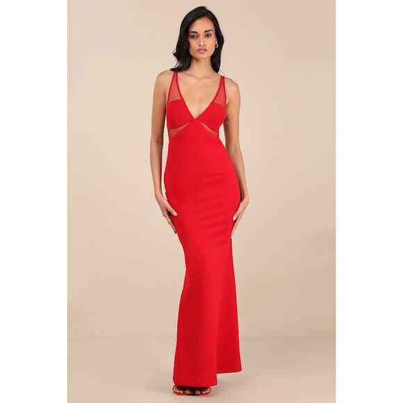 Lulus | Dresses | Lulus Fantine Red Mesh Sleeveless Mermaid Maxi Dress ...
